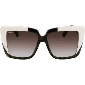 FERRAGAMO FERRAGAMO 55mm Gradient Rectangular Sunglasses Green Tortoise/ Ivory