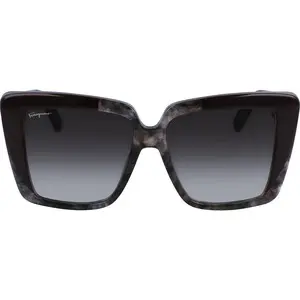 FERRAGAMO 55mm Gradient Rectangular Sunglasses - Grey Marble/bordeaux