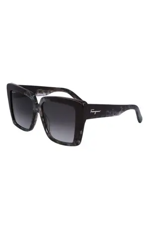 FERRAGAMO 55mm Gradient Rectangular Sunglasses - Grey Marble/bordeaux
