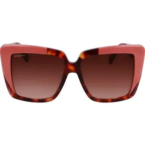 FERRAGAMO 55mm Gradient Rectangular Sunglasses - Red Tortoise/rose