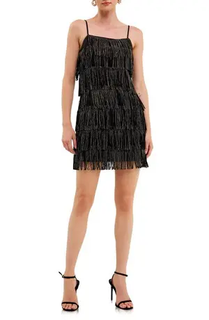 Endless Rose Beaded Fringe Mini Dress - Black