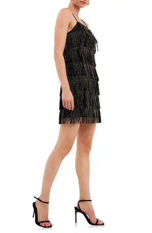 Endless Rose Beaded Fringe Mini Dress - Black