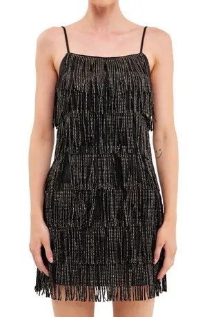 Endless Rose Beaded Fringe Mini Dress - Black