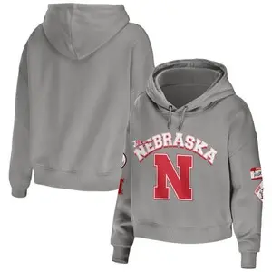 WEAR BY ERIN ANDREWS Nebraska Huskers Mixed Media Cropped Pullover Hoodie - Gray