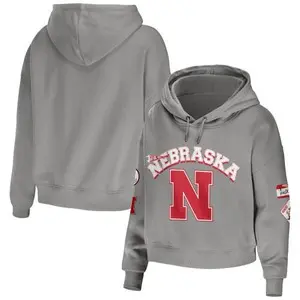 WEAR BY ERIN ANDREWS Nebraska Huskers Mixed Media Cropped Pullover Hoodie - Gray