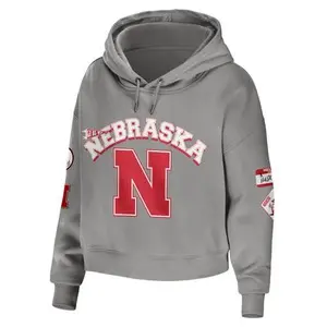 WEAR BY ERIN ANDREWS Nebraska Huskers Mixed Media Cropped Pullover Hoodie