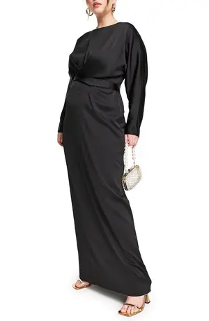 Asos Curve Long Sleeve Satin Maxi Dress