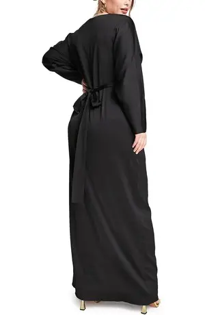 Asos Curve Long Sleeve Satin Maxi Dress