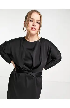 Asos Curve Long Sleeve Satin Maxi Dress