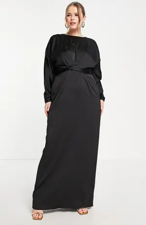 Asos Curve Long Sleeve Satin Maxi Dress