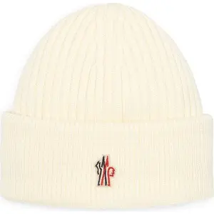Moncler Logo Patch Ribbed Wool Beanie