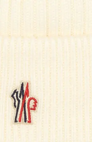 Moncler Logo Patch Ribbed Wool Beanie
