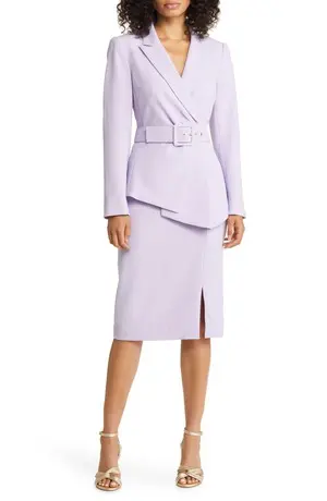 TAHARI ASL Nested Belted Jacket And Skirt Lilac