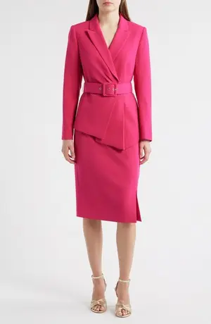 TAHARI ASL Nested Belted Jacket And Skirt Raspberry