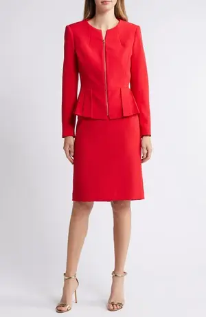 TAHARI ASL Two-piece Jacket & Skirt Set - Red