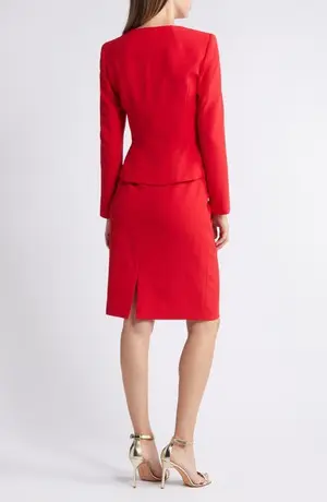 TAHARI ASL Two-piece Jacket & Skirt Set - Red