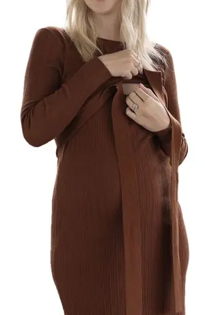 ANGEL MATERNITY Knit Midi Maternity/nursing Dress