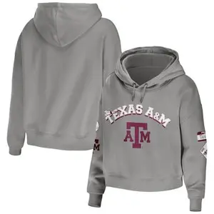 WEAR BY ERIN ANDREWS Texas A&m Aggies Mixed Media Cropped Pullover Hoodie - Gray