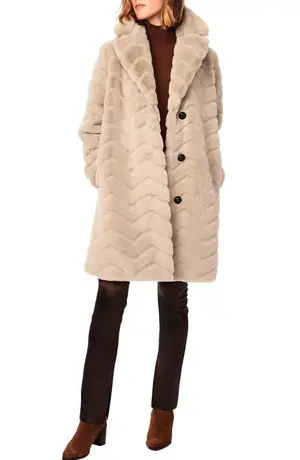 Bernardo Faux Fur Chevron Coat - Tan