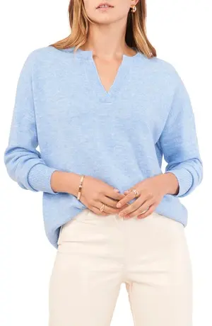 Vince Camuto Drop Shoulder V-Neck Sweater Blue Heather