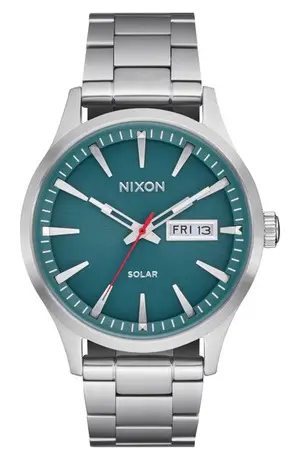 Nixon Sentry Solar Stainless Steel Strap Watch - Silver/jasper