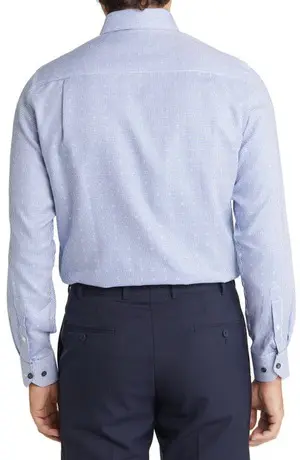 DUCHAMP Tailored Fit Basket Weave Dress Shirt - Navy