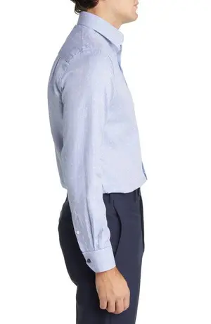 DUCHAMP Tailored Fit Basket Weave Dress Shirt - Navy