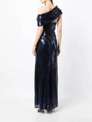 Badgley Mischka High-shine Cold-shoulder Midi Dress