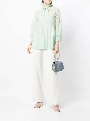 Shiatzy Chen Pleated Lace-collared Blouse