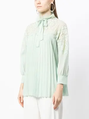 Shiatzy Chen Pleated Lace-collared Blouse