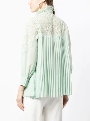 Shiatzy Chen Pleated Lace-collared Blouse