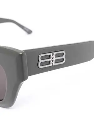 Balenciaga Logo-plaque Square-frame Sunglasses - Grey