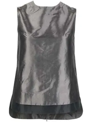 Shiatzy Chen Sleeveless Blouse With Contrasting Border - Grey