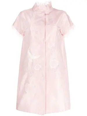 Shiatzy Chen Silk Embroidered Ruffle-trim Coat - Pink