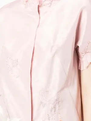 Shiatzy Chen Silk Embroidered Ruffle-trim Coat - Pink