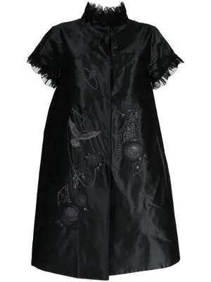 Shiatzy Chen Silk Embroidered Coat - Black