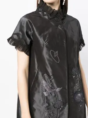 Shiatzy Chen Silk Embroidered Coat - Black