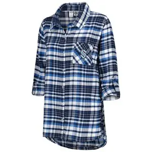 CONCEPTS SPORT Deep Sea Blue Seattle Kraken Mainstay Flannel Full-button Long Sleeve Nightshirt