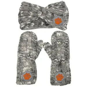 ZOOZATZ Clemson Tigers Logo Marled Headband And Mitten Set - Gray