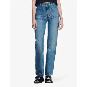 Sandro Patch-pocket Flared High-rise Jeans - Bleus