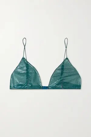 Oseree Disco Metallic Polka-dot Stretch-mesh Soft-cup Triangle Bra - Blue