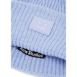 Acne Studios Pansy Blue Ribbed Logo Wool Beanie