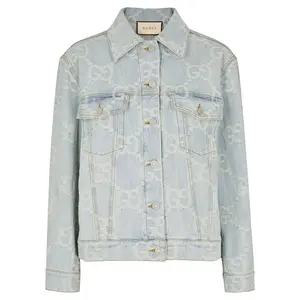 Gucci Gucci Blue GG-jacquard Embroidered Denim Jacket, Denim Jacket, Blue - 8 Denim