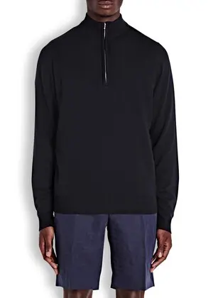 John Smedley Tapton Half-zip Merino Wool Jumper - Navy