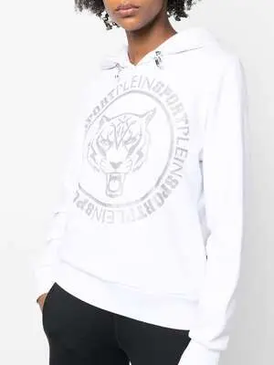 PLEIN SPORT Logo-print Tiger Hoodie - White