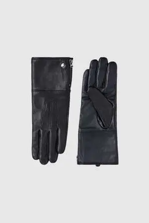 Mackage Leather Driving Gloves With Shearling Cuff - Black