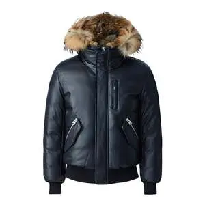 Mackage Glen 2-In-1 Leather Bomber Jacket With Hooded Bib And Fur