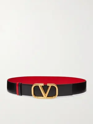 Valentino Garavani Valentino Garavani Vlogo Reversible Leather Belt Black