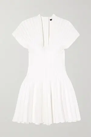Balmain Pleated Knitted Mini Dress - White