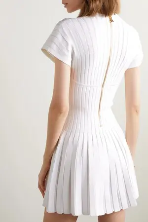 Balmain Pleated Knitted Mini Dress - White